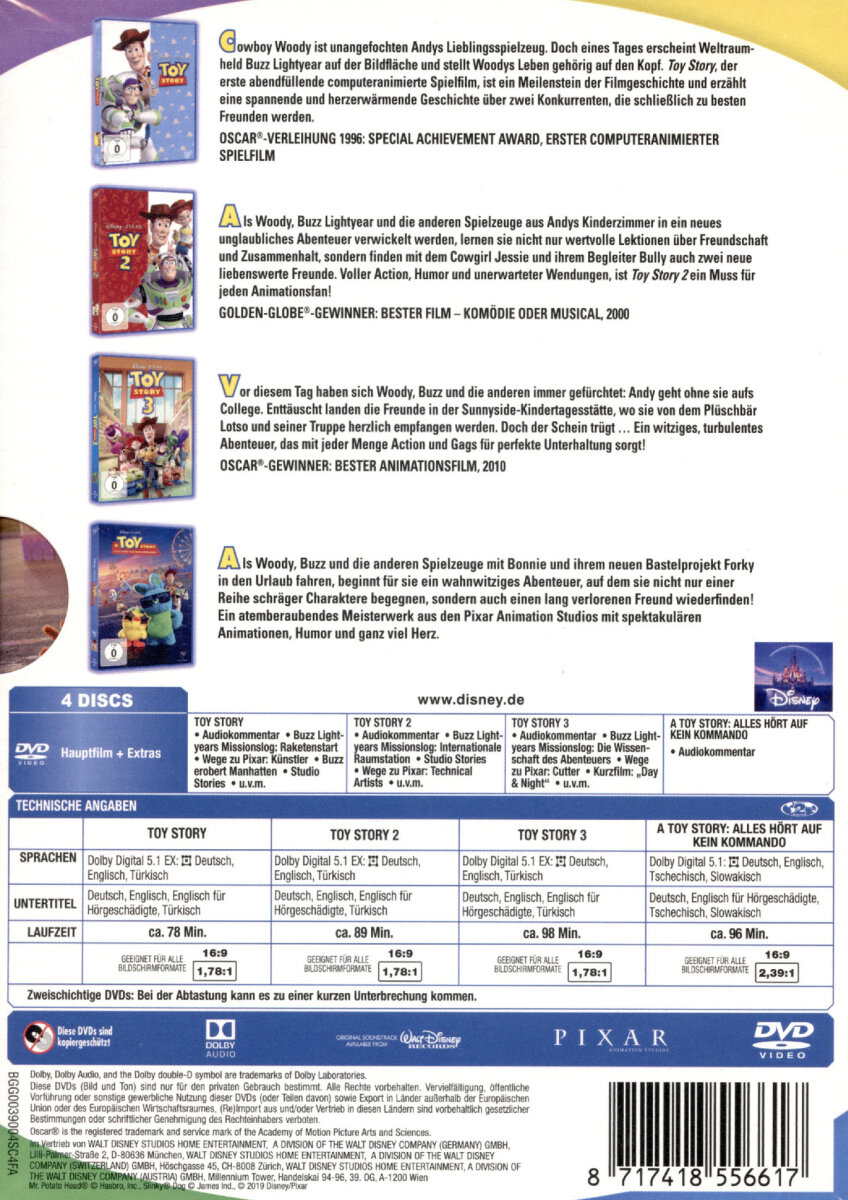Toy Story 1 - 4 (Walt Disney - Pixar) | Box-Set | 4 DVDs, 28,99